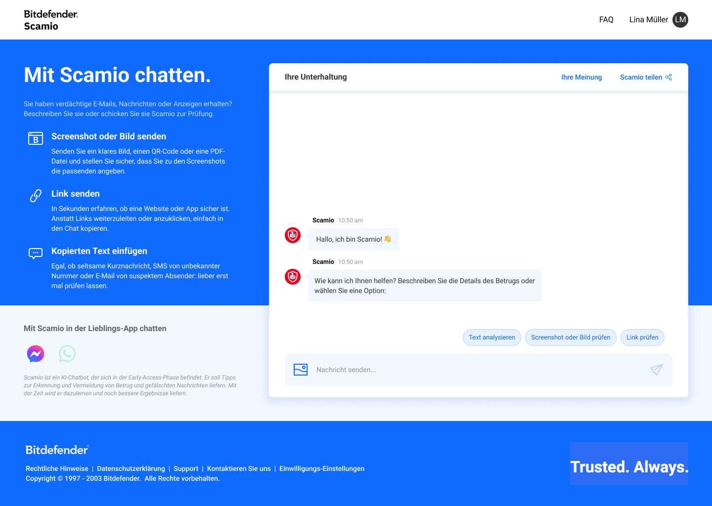 KI-Bot beim Chatbot-Service von Bitdefender – Sysbus